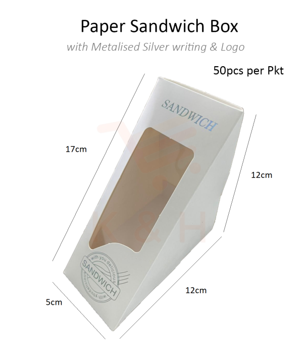(50pcs) Paper Sandwich Box / Paper Sandwich Box with Metalised Silver ...