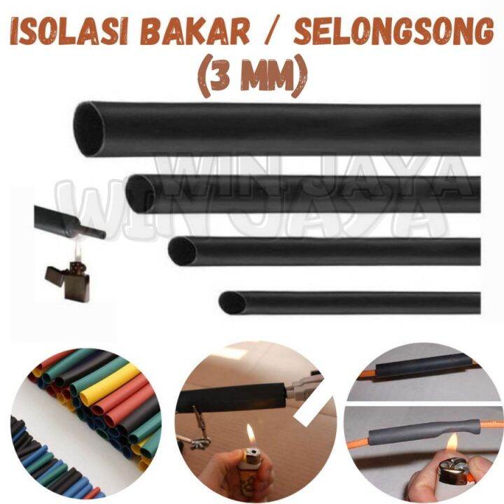 ISOLASI BAKAR PERMETER SELONGSONG KABEL LISTRIK 3mm HEAT SHRINK SELANG ...