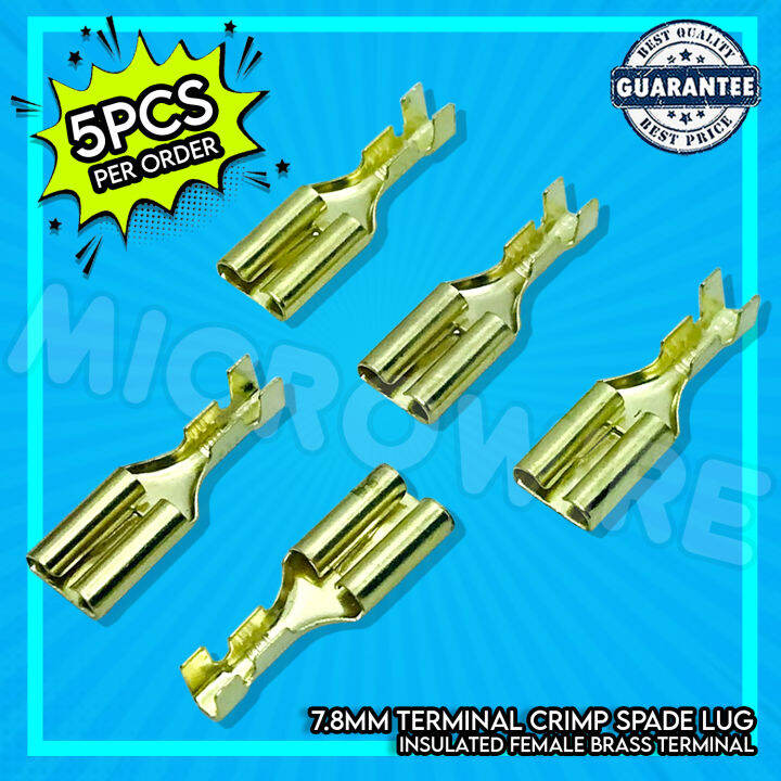 5PCS 7.8MM TERMINAL CRIMP SPADE LUG INSULATED FEMALE BRASS TERMINAL ...