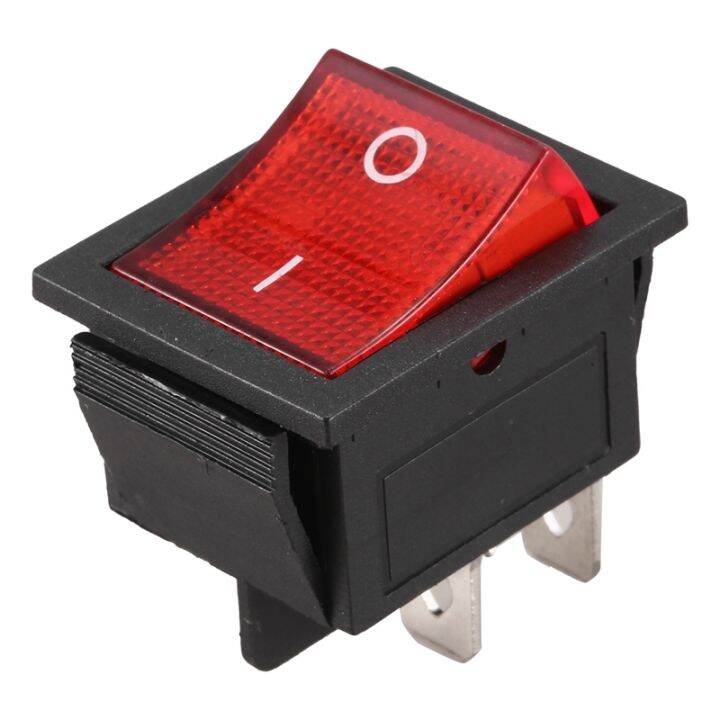 Red Light Illuminated 4 Pin DPST ON/OFF Snap in Rocker Switch 16A 20A ...