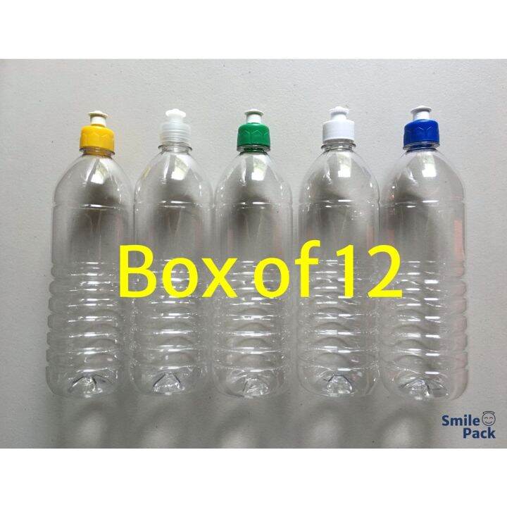 PET Plastic Bottle 1 liter - BOX of 12 pcs 1L with Sports Caps / Pull ...
