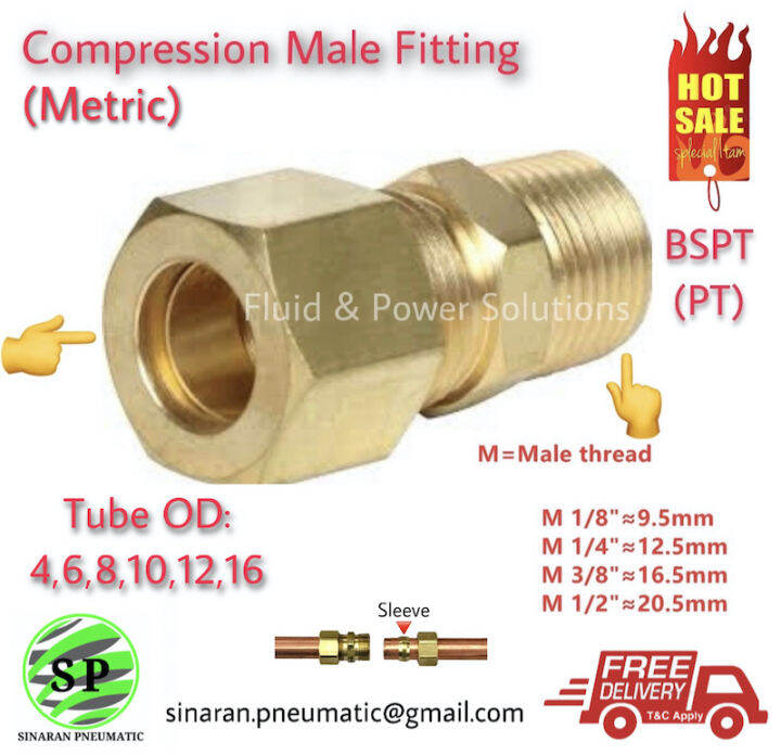 Compression Metric Male Straight BSPT(PT) Male thread 1/8",1/4",3/8 ...