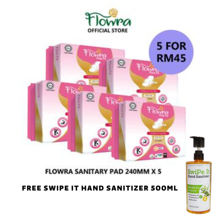 【Flowra Bundle Deal】Flexi Fit Sanitary Pads Day Use 240mm x 10pads x 5packs | Lazada