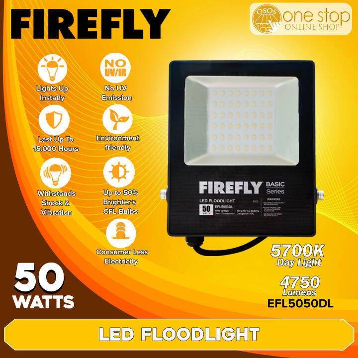 Firefly Pro Floodlight 50W Outdoor Basic Series Daylight FIREFLY EFL5050DL •OSOS• | Lazada PH