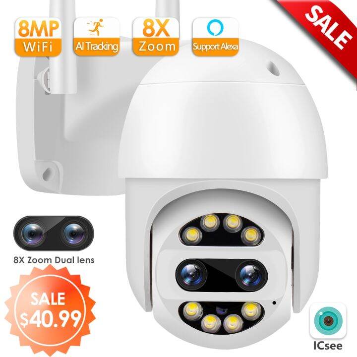 4K Camera Wifi Dual Lens 8X Zoom 8MP IP Camera 2K CCTV Video ...