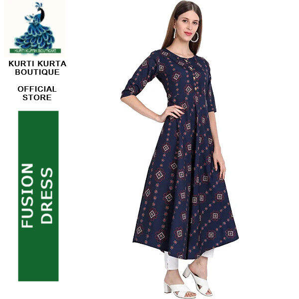 PRE-ORDER DESIGNER CREPE DARK BLUE PLUS ANARKALI KURTIS WOMEN DRESS (M ...