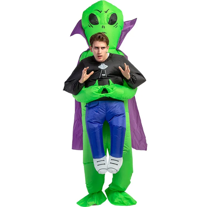 Inflatable Green Alien Carrying Human Cosplay Costume Funny Blow Up ...