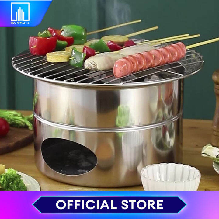 ♡Home Zania Japanese Style Stainless 30CM Steel Barbecue Grill Pan Circular Charcoal BBQ Grill ...
