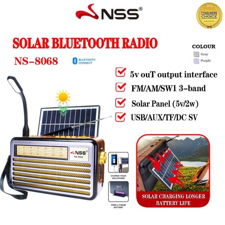 NSS Solar Rechargeable Radio Bluetooth FM/AM/SW USB and TF Multimedia ...