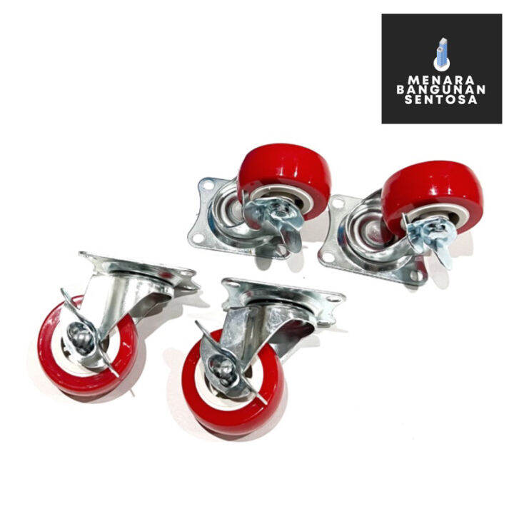 [4PCS] Roda Hidup Nylon Merah + Rem 2 Inch / Kastor Caster Nilon PVC ...