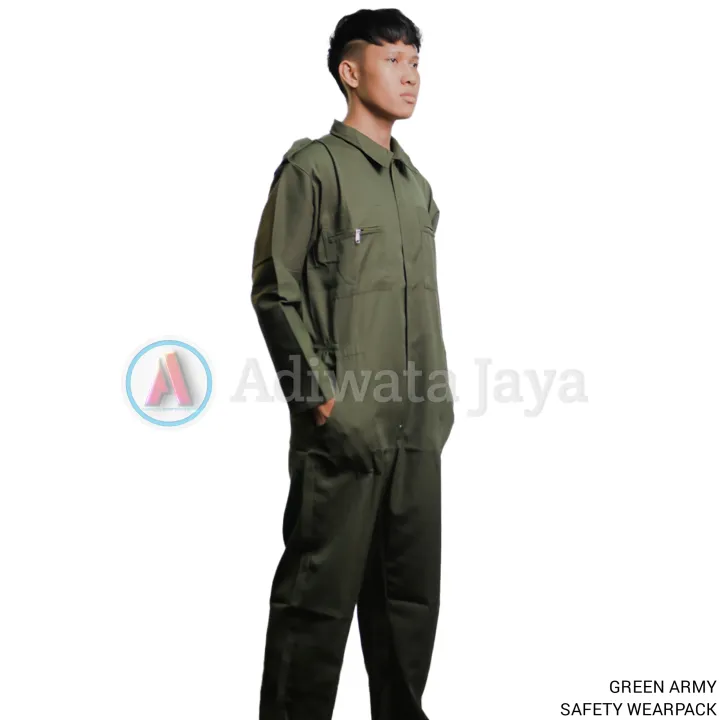 Wearpack Coverall Safety Hijau Army / katelpak / Seragam Kerja Proyek ...