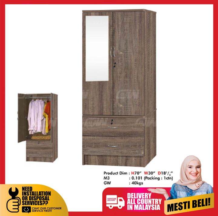 Swing Door Wardrobe / Wardrobe with Large hanging space / Almari Baju ...