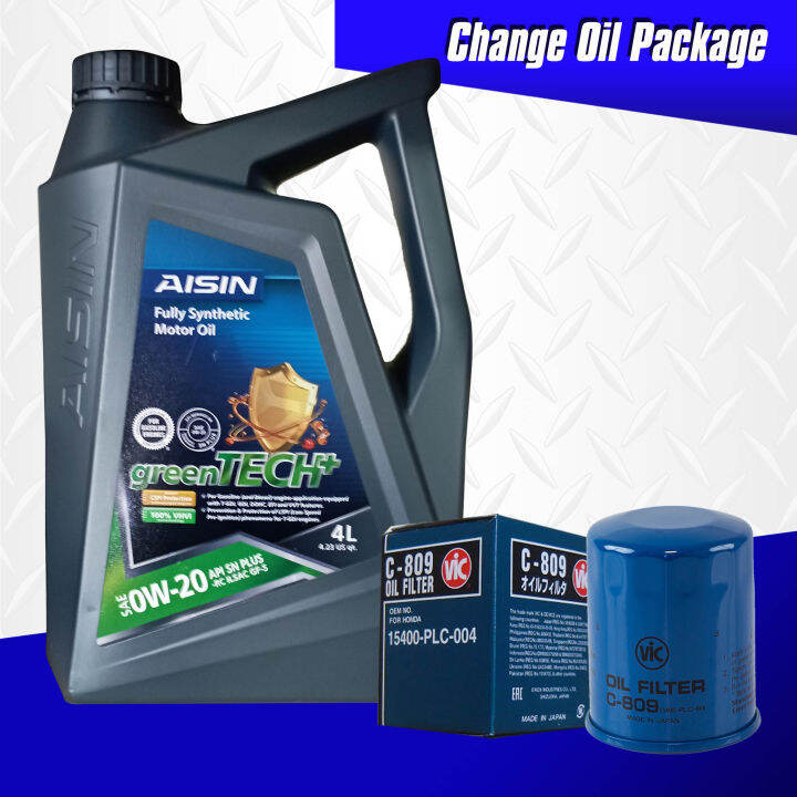 AISIN Fully Synthetic 0W-20 Oil Change Package for Honda Civic / City / Jazz / Brio / Mobilio ...