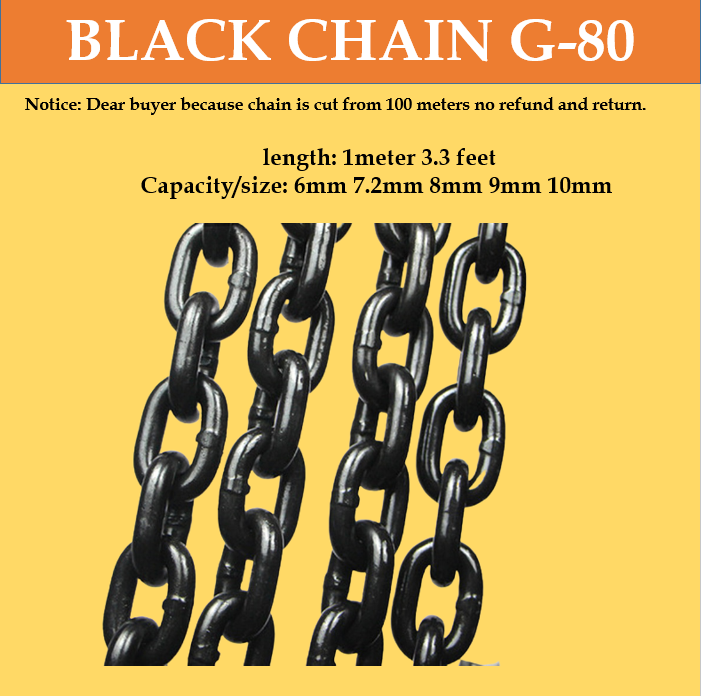 Twin Industrial G80 Black Chain 1m 3.3 feet 6mm-10mm High Strength ...