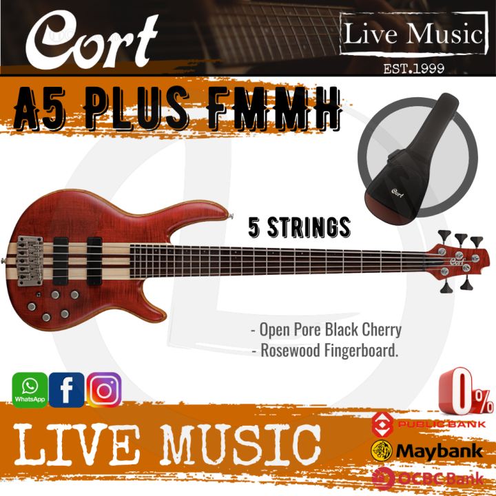 Cort A5 Plus FMMH 5-String Bass Guitar Rosewood Fretboard with Bag - Open Pore Black Cherry (A-5 ...