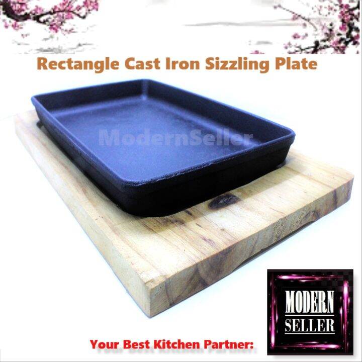 WOK0344 22x14cm PRE-SEASONED RECTANGULAR HOT PLATE+BOARD/ SKILLET | Lazada