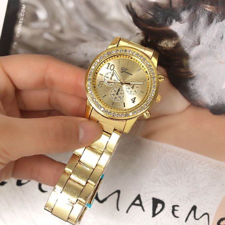 Relo Geneva Stainless Steel Crystal Fashion Gold Silver Watch Lazada Ph