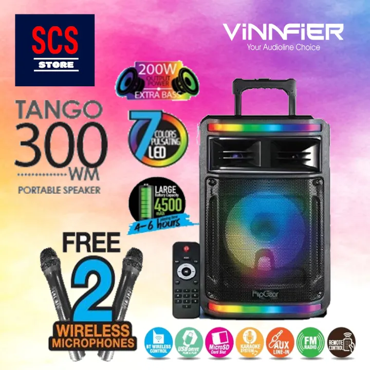 VINNFIER FlipGear Tango 300 WM Bluetooth TWS Portable Trolley Speaker Karaoke system With ...