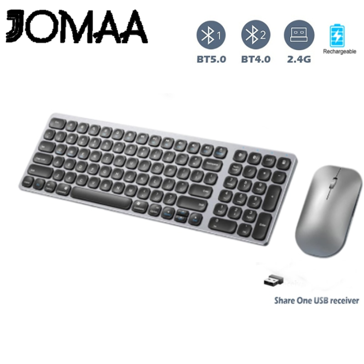 JOMAA Wireless Bluetooth Keyboard and Mouse suit Rechargeable Multi-Device 2.4G Wireless ...