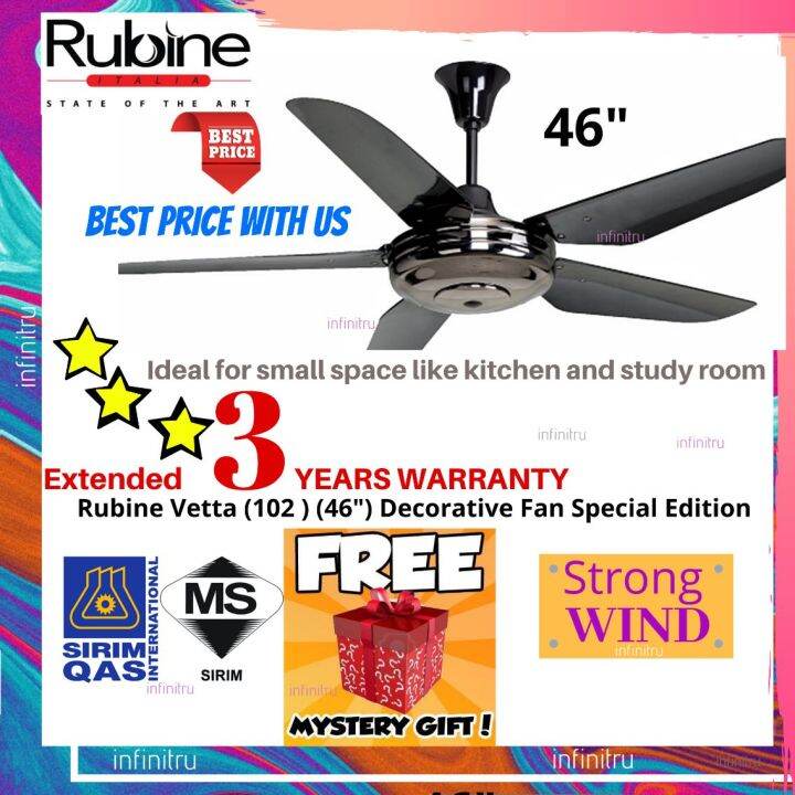 Rubine Decorative Ceiling Fan RCF-Vetta102 -46 inch- 1 Unit 5 Ratings | Lazada