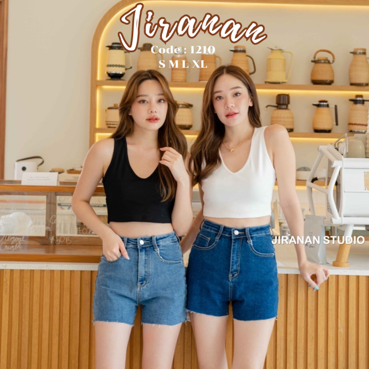 JIRANAN กางเกงยีนส์ขาสั้น ปลายขาตัด ทรงสวย Code 1210 | Lazada.co.th
