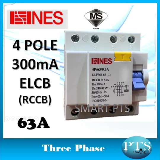 NES ELCB RCCB 63A 4Pole 300mA - Three Phase - Residual Current Device ...