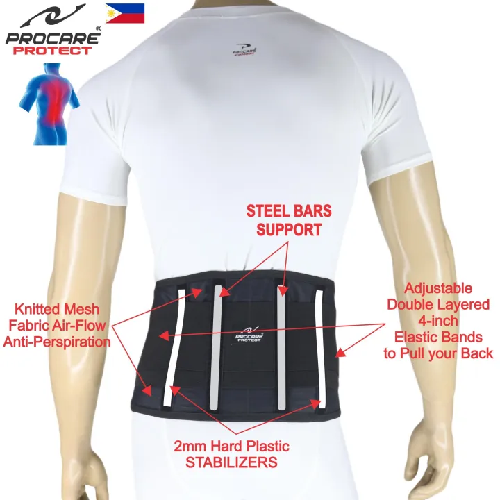 PROCARE PROTECT #BS04 Lumbar Back Support Belt, 2pcs STEEL Bars Support ...