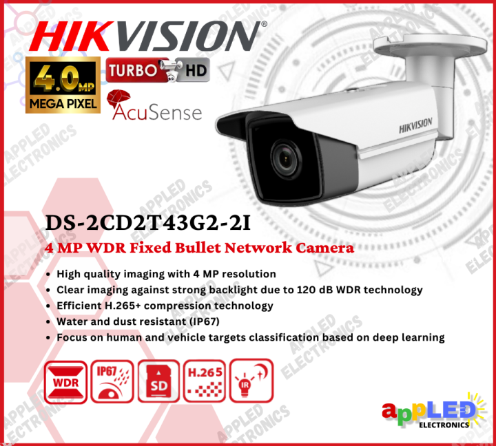 Hikvision DS-2CD2T43G2-2I 4MP Acusense Bullet IP PoE Network Infrared Camera | Lazada PH