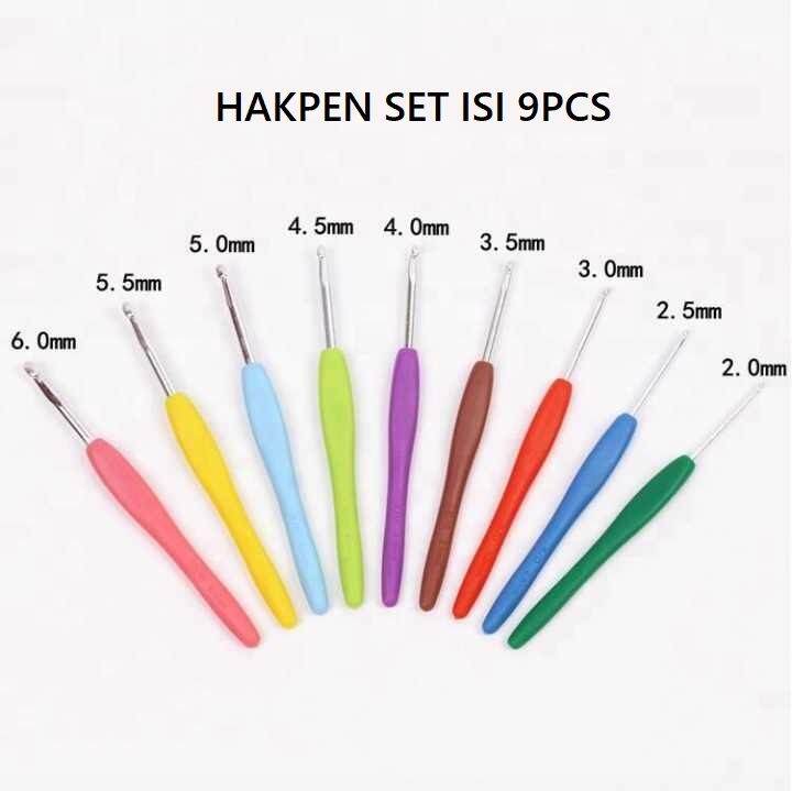 Alat Merajut Set / Jarum Rajut / Hakpen Rajut Gagang Plastik isi 9pcs ...