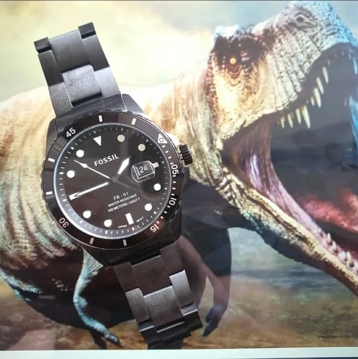 Fossil FS5659 FB01 Three-Hand Date Rotating Black Bezel Black Dial ...
