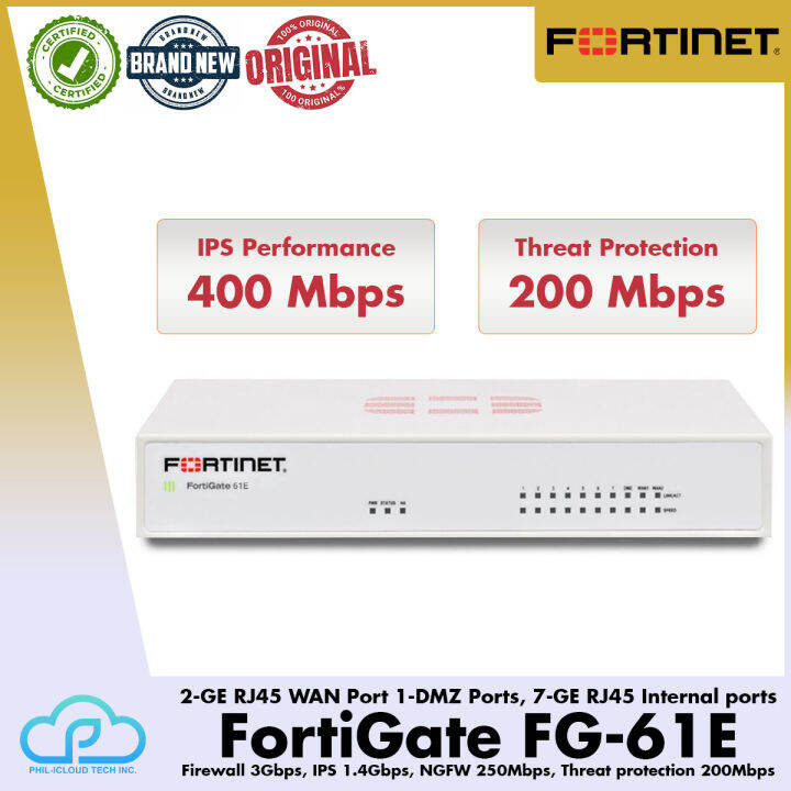 Fortinet FortiGate FG-61E Firewall - 2-GE RJ45 WAN Port 1-DMZ Ports, 7 ...