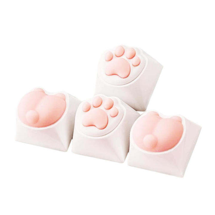 Cat Keycaps PC and Silicone Pink and White Cat Paws and Butts Keyboard ...