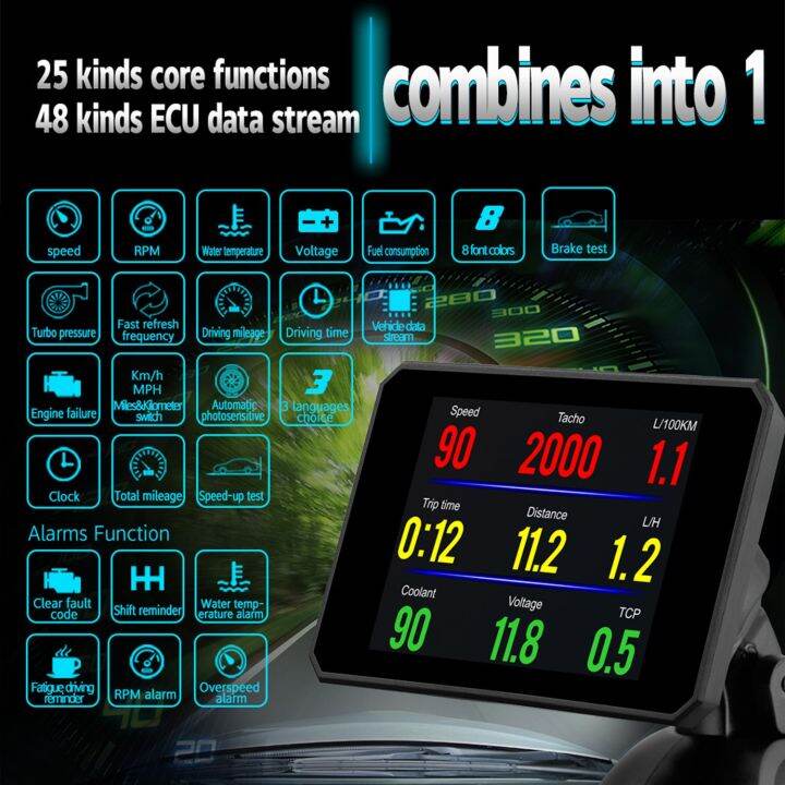 Head up Display OBD Smart HUD Auto Digital Meter OBD2 Port Warning ...