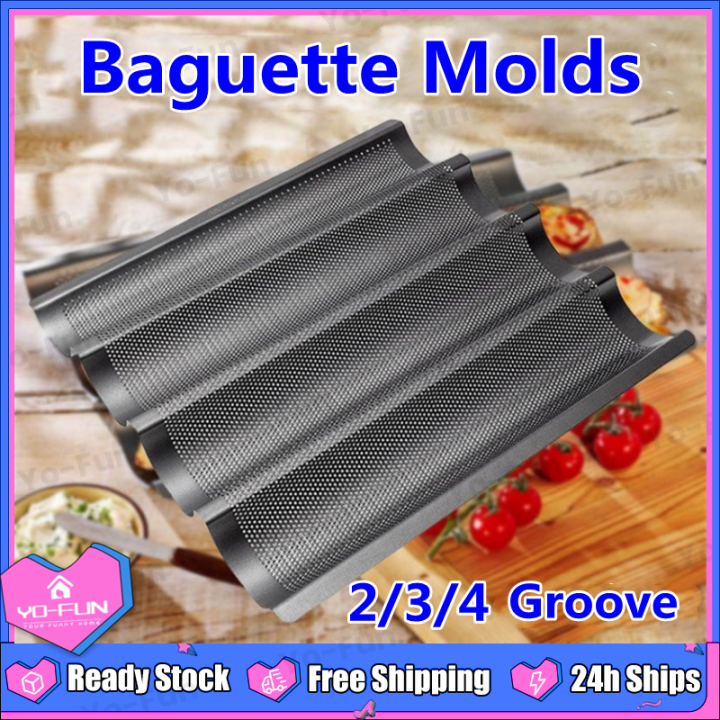Yo-Fun【French Bread Baking Mold(4 Gutters)】Baguette Carbon Steel 2/3/4 ...