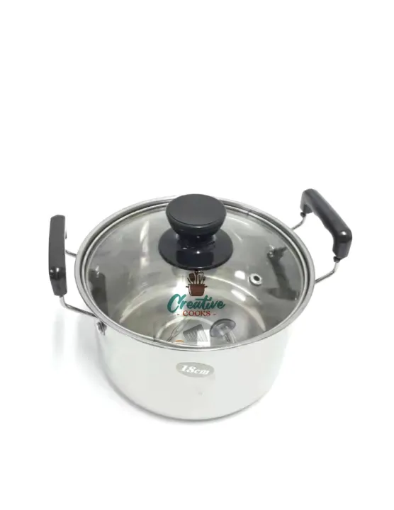 STAINLESS STEEL DOUBLE HIGH POT KASEROLA WITH GLASS COVER (18CM ...