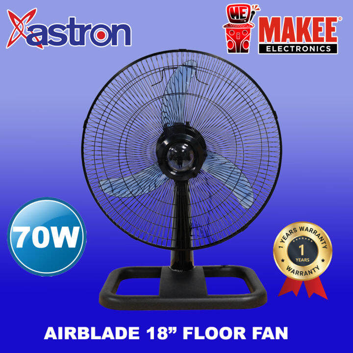 Astron AIRBLADE 18" Floor Electric Fan 3-Banana Transparent Blade 70W ...