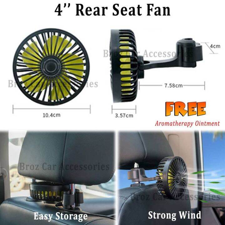 STRONG WIND 🌬️ 4'' Car Back Rear Seat Fan Headrest 3 Speed USB Fan Air ...