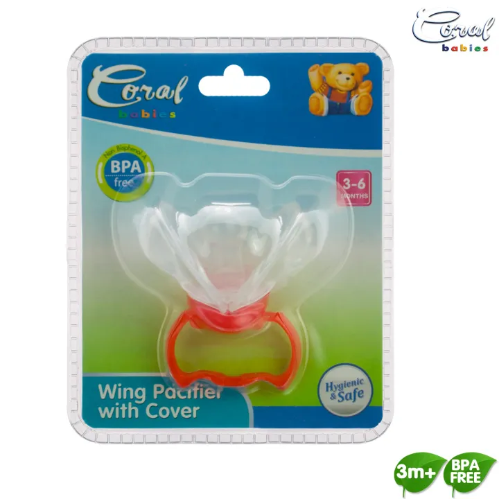 Coral Babies Wing Round / Cherry Pure Silicone Pacifier with Cover and ...