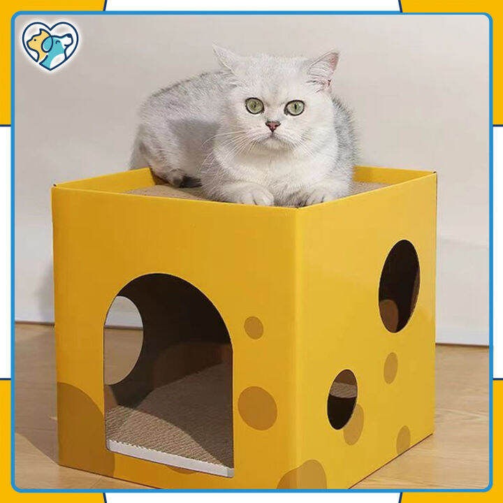 Cheese Box Cat House Corrugated Cardboard Double layer Cat Scratch ...