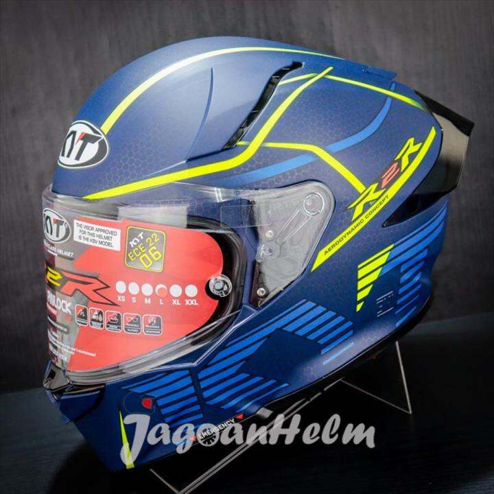 KYT R2R CLASSIC CONCEPT |MATT BLUE YELLOW | FULLFACE DOUBLE VISOR ...