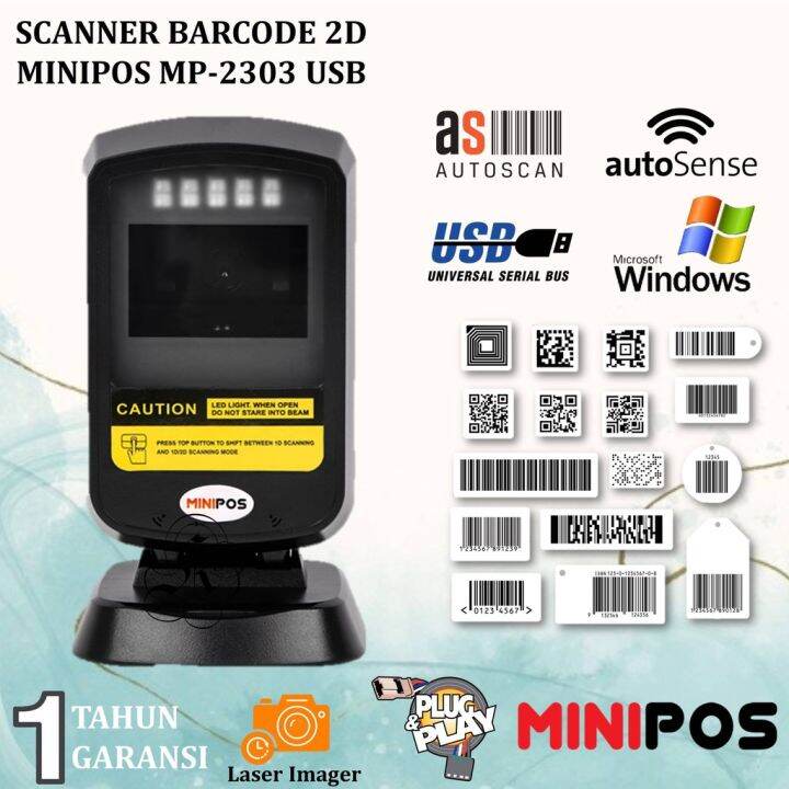 Minipos MP-2303 Scanner Barcode 1D 2D Omni USB Scan Barcode QR Code E-Faktur 147 MP2303 | Lazada ...