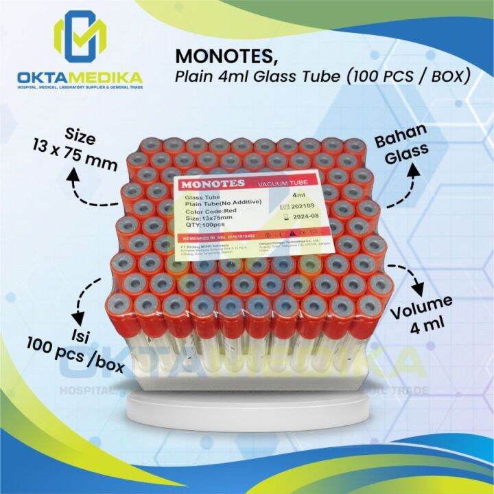 MONOTES TABUNG VACCUM TUBE, PLAIN 4ML GLASS (100'S/BOX) | Lazada Indonesia