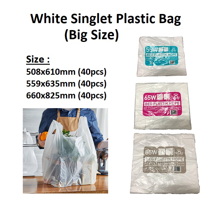 [Large] [3 Sizes] @White@ T-Shirt Bag / White Plastic Singlet Bag ...