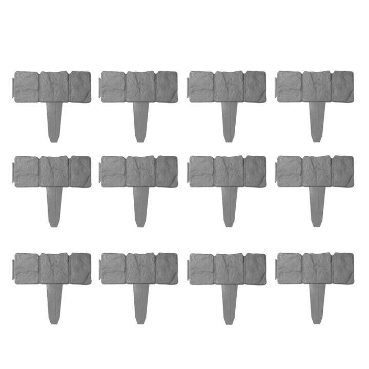12pc Grey Garden Fence Edging Cobbled Stone Effect Plastic Lawn Edging