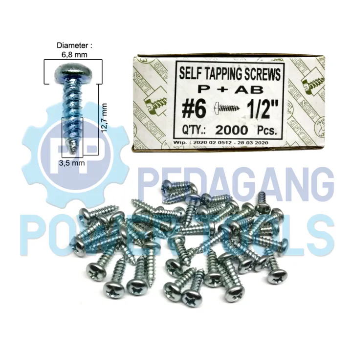 MOON LION PH 6 x 1/2 1 PAK 2.000 PCS SEKRUP BAUT TAPPING SKRUP KAYU ...