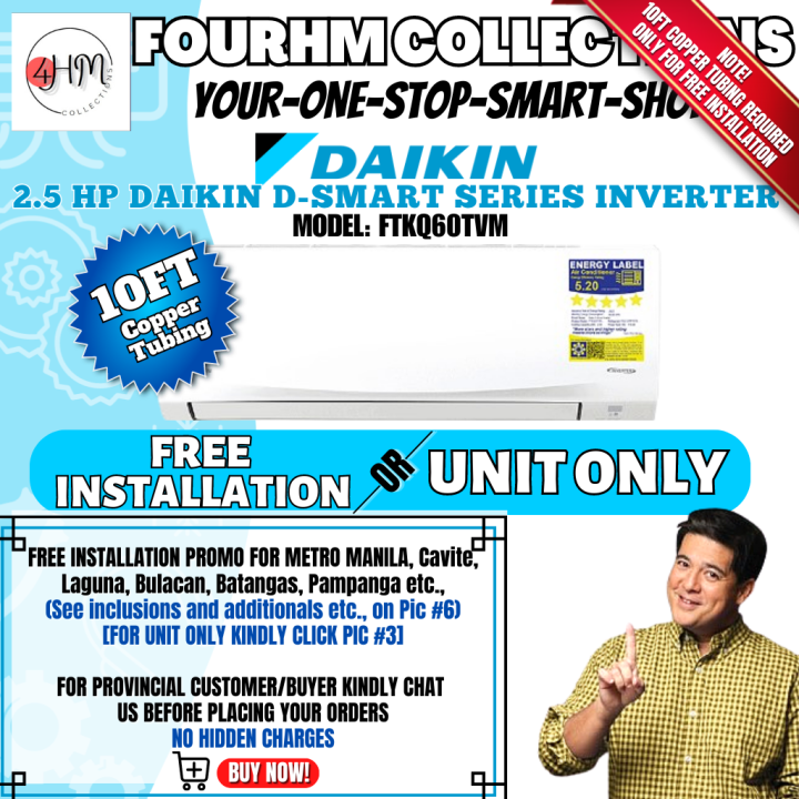 FOURHMC DAIKIN 2.5 HP R32 D-SMART WALL TYPE INVERTER AIRCON FTKQ60BVA ...