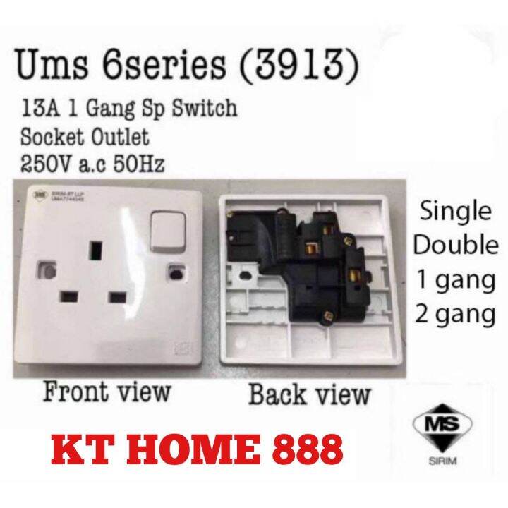 UMS 13A Switch Socket 3 Pin Wall Socket With SIRIM 3913 - Single socket ...