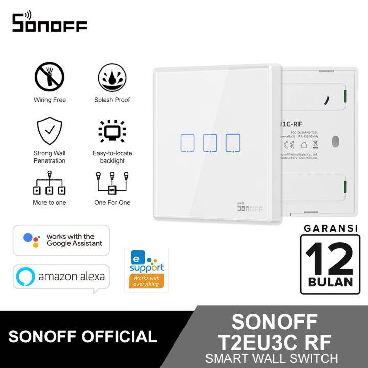 Sonoff Smart Wall Switch TX-T2EU3CRF saklar wireless tanpa kabel smart ...