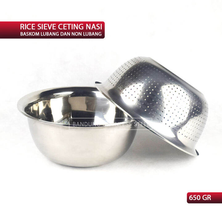 BASKOM SET 30CM LUBANG DAN NON LUBANG STAINLESS SANGKU NASI SARINGAN ...
