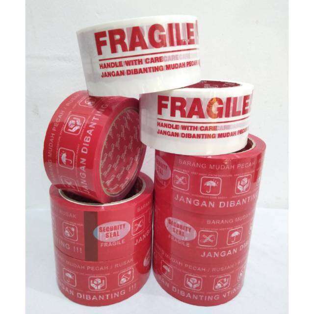 Lakban Plakban Isolasi Besar Fragile Jangan Dibanting 2 inch 48mm 50 ...